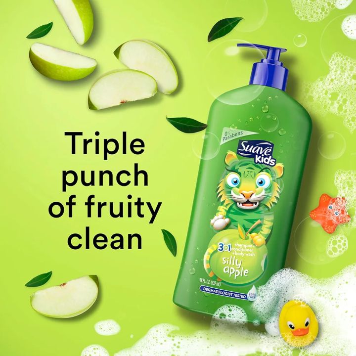 Suave Kids 3-in-1 Shampoo, Conditioner, Body Wash For Tear-Free Bath ...