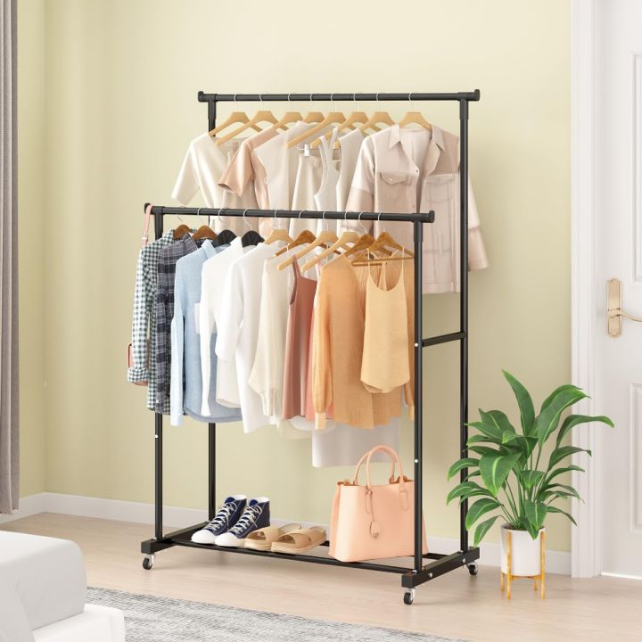 Double Rod Clothes Rack Clothes Rack With Hooks Hanging Clothe