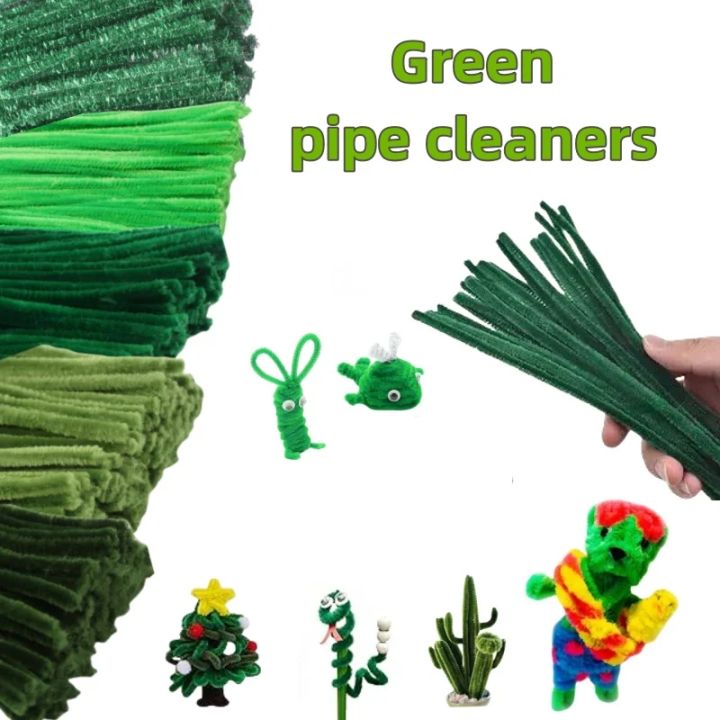 1000/100Pcs 30cm Green Pipe Cleaners Chenille Stem Solid Color Pipe ...