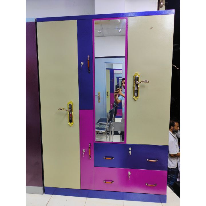 Three Door Double Churir Box and Double Drawer Steel Almirah | Daraz.com.bd