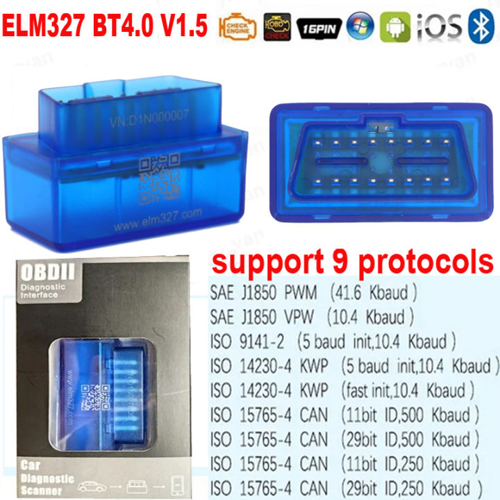 ELM327 V1.5 bluetooth V4.0 OBD2 Scanner Support 9 Protocols for iPhone ...