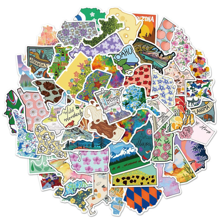 50PCS Color State Outline Graffiti Waterproof Sticker Creative Decal ...