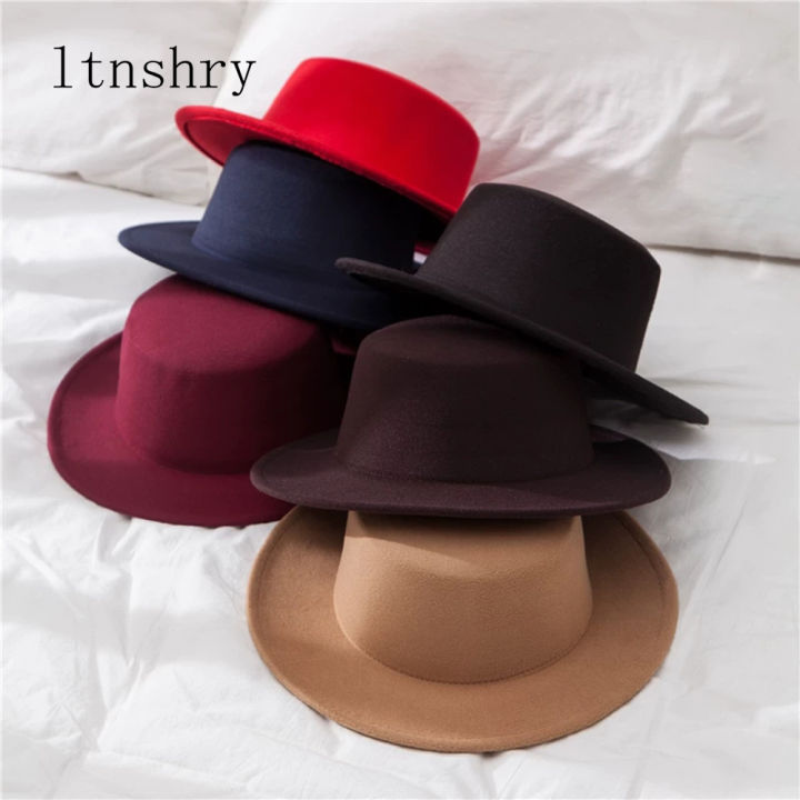 New Classic Solid Color Felt Fedoras for Men Women Artificial Wool Blend Jazz Cap Wide Brim ...