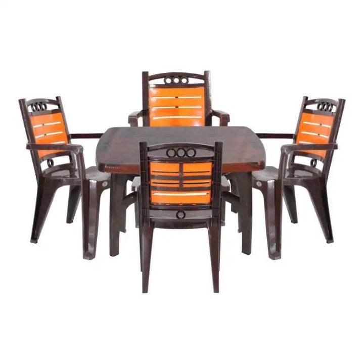 Bagmati Plastic Rectangular Table & Super Deluxe Chair Set (4 Chairs ...