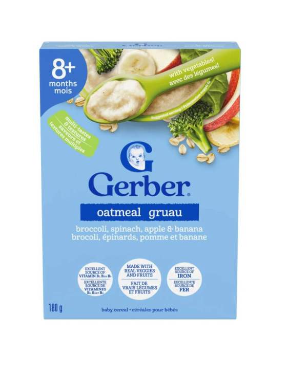 Gerber Oatmeal, Broccoli, Spinach, Apple & Banana Baby Cereal, 8 ...