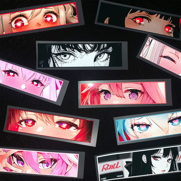 JDM Anime Girl Eyes Stare Reflective Motorcycle Stickers Moto Body Fuel ...