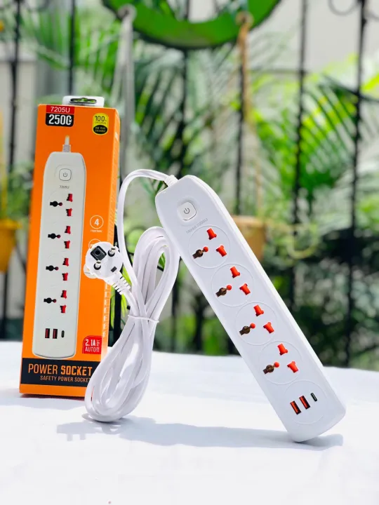 Heavy Duty 4-Way Universal Extension Power Socket Strip With 2 USB ...