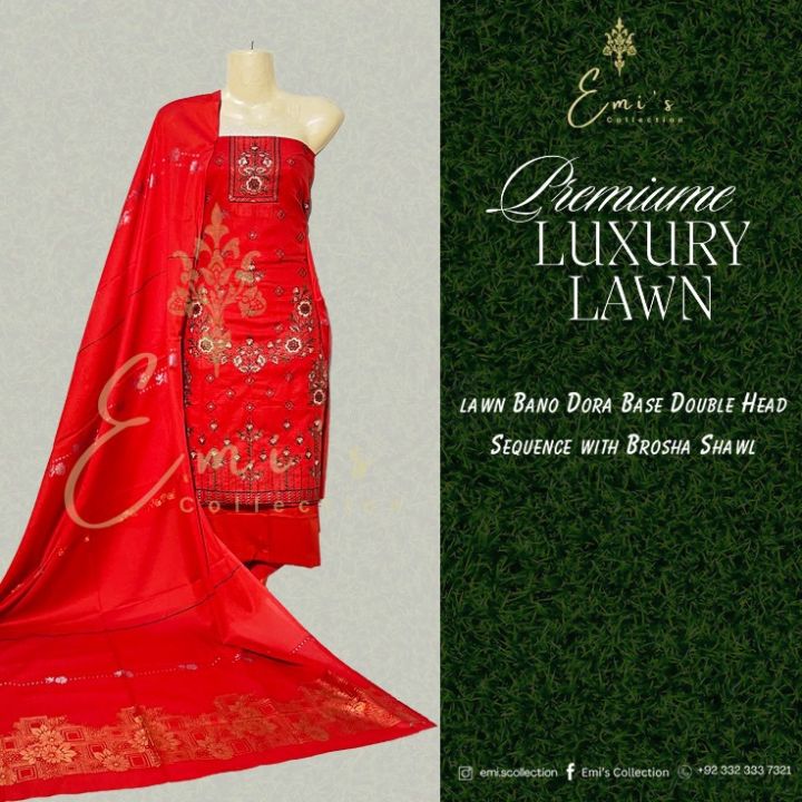 Premium Luxury Lawn | Lawn Bano Dora Base Double Head Sequence with ...