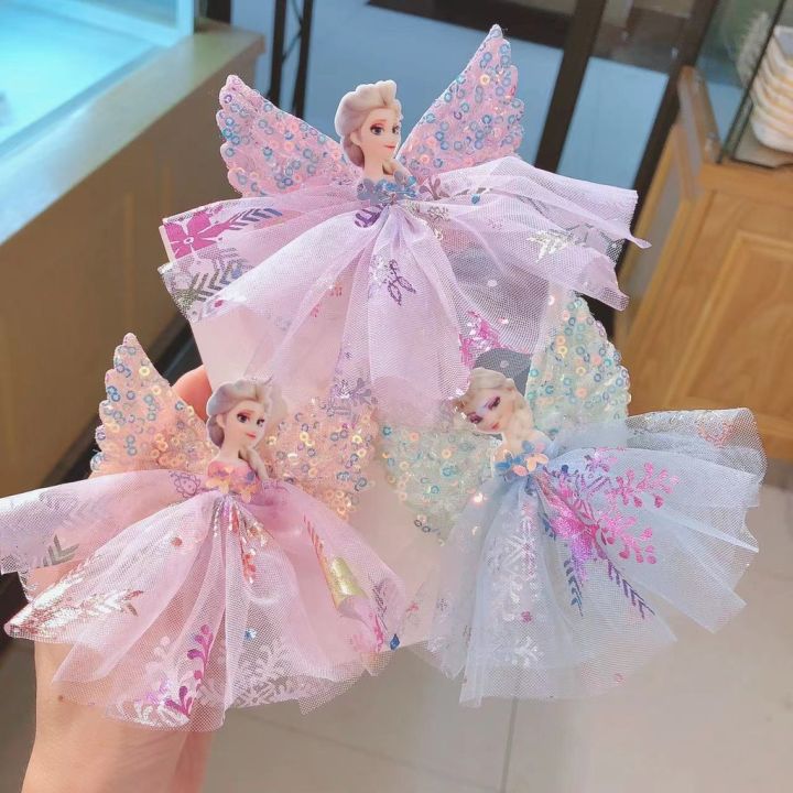 Elsa Cartoon Princess Sequined Bow Hairpin Sweet Side Clip Fashion Girl ...