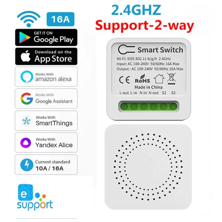 EWeLink App 16A Mini Wifi Smart Switch Light On Off Breaker 2 Way ...