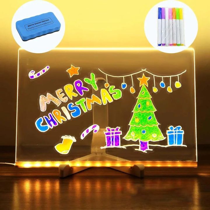 LED Note Board With Colors, Acrylic Dry Erase Board With Light, Light ...