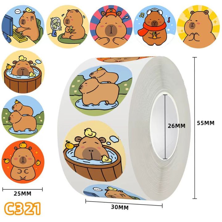 Capybara Stickers 500pcs/Roll - Cute Cartoon Animal Decals for Laptop ...