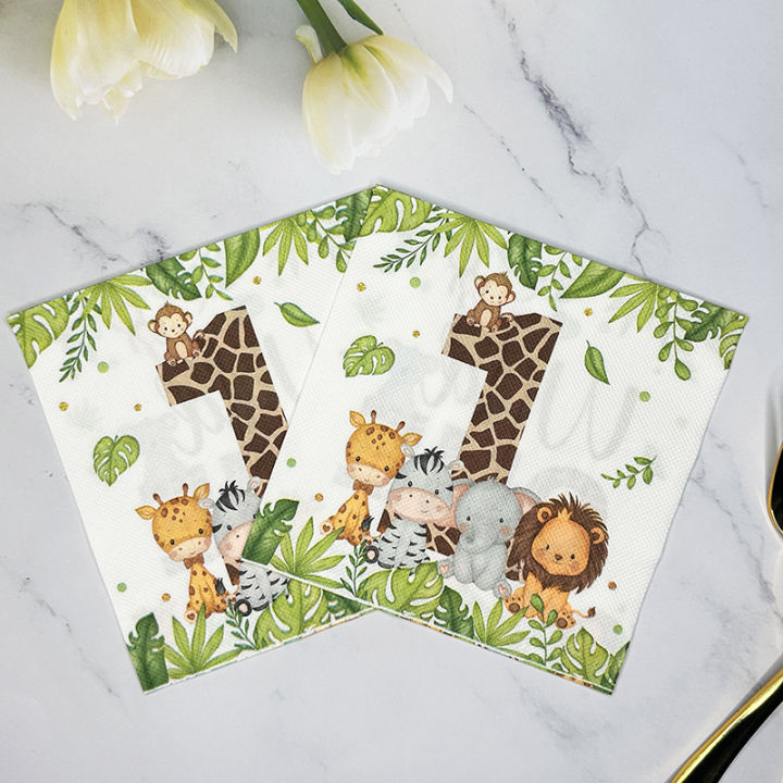 Wild One Jungle Safari Animal Napkins Party Disposable Paper Napkins ...