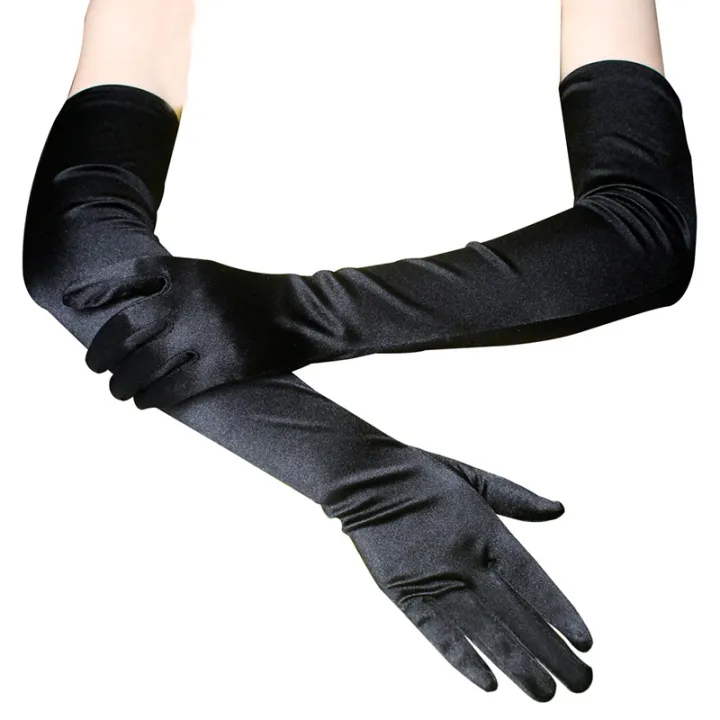 Classic Adult Black White Red Opera/Elbow/Wrist Stretch Finger Long ...