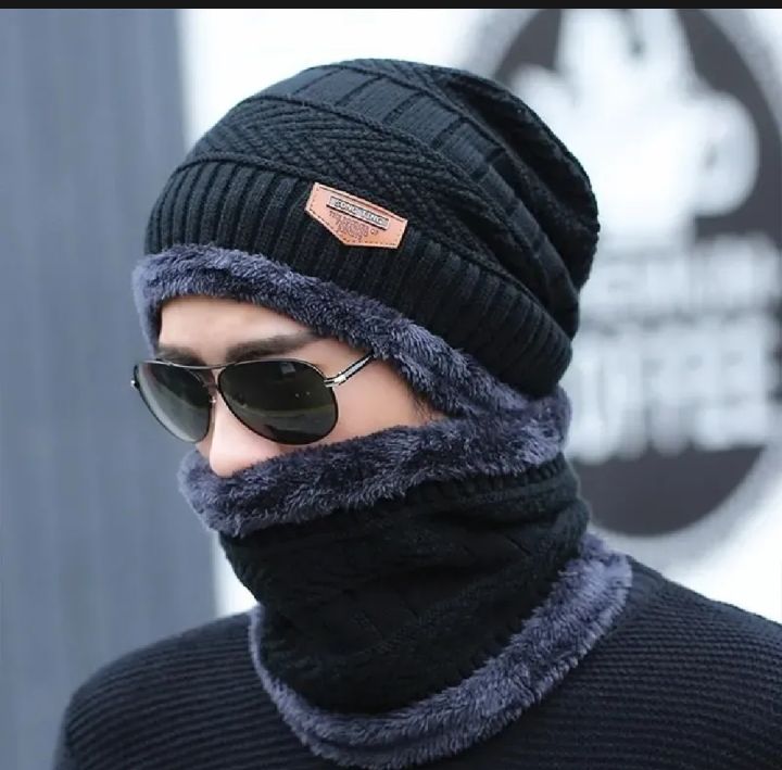 Winter Cap- Wool Beanie Cap with Neck Warmer for Men and Women | Daraz.pk