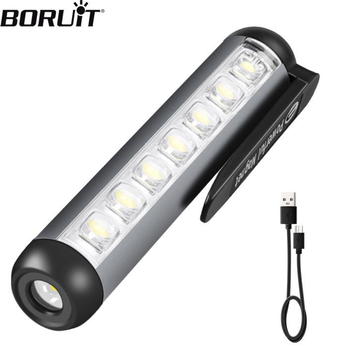 BORUiT Mini Portable LED Flashlight Type-C Rechargeable Ultra Bright ...