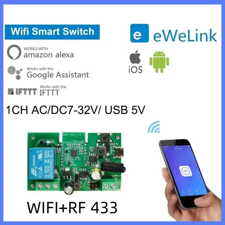 Ewelink Wifi RF Garage Door Switch Wireless Self-locking Relay Module 1CH 5V AC DC Zigbee Relay ...