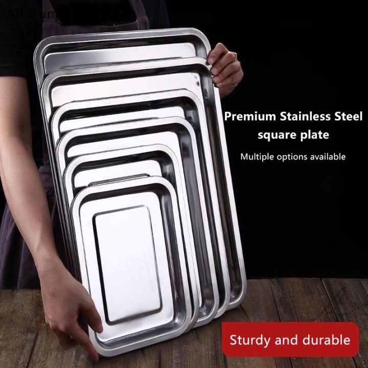 Stainless Steel Barbecue Tea Storage Serving Trays Rectangle Steamed ...