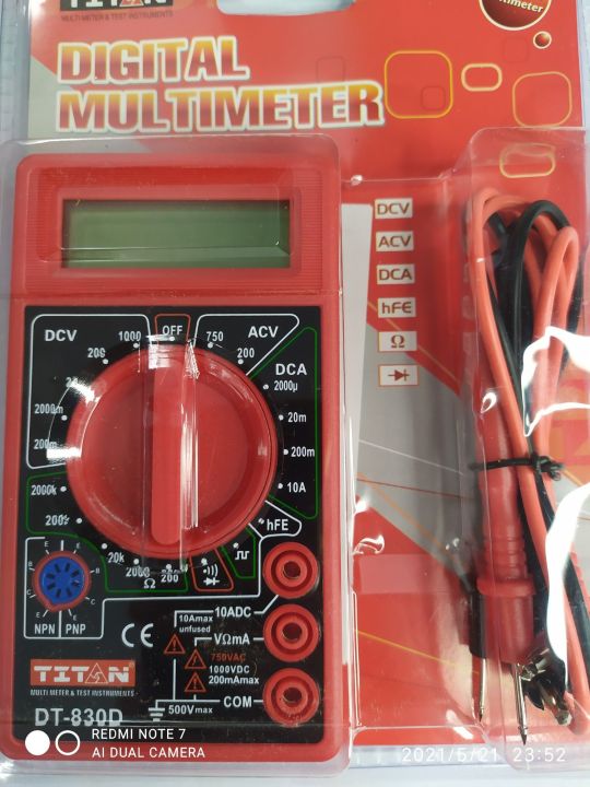 TITAN DT-830D Digital Multimeter with probe AC DC volt resistance meter | Daraz.pk