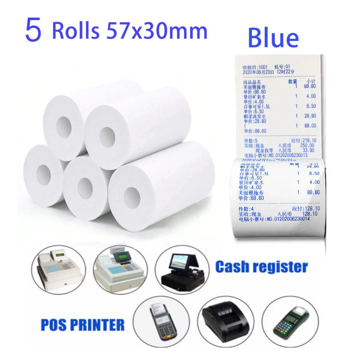 Thermal Paper 57x30mm POS Printer Blue Font 5 Rolls Mini Mobile ...