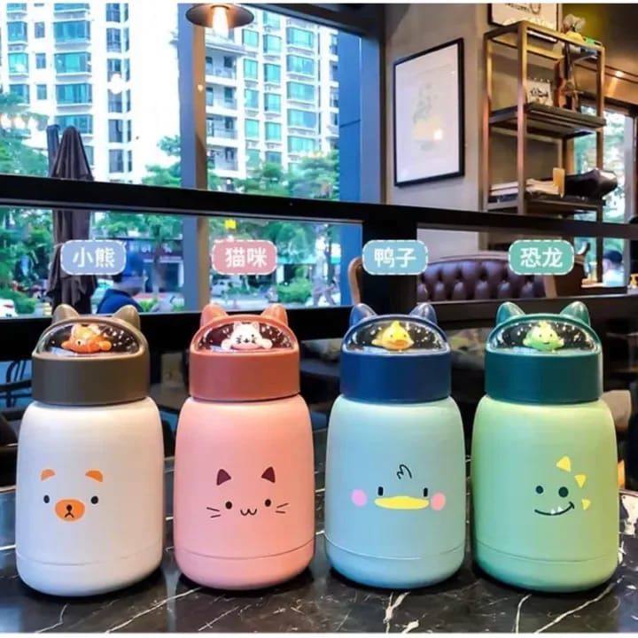 Cute Cat Shape Insulated Glass Water Bottle with plastic cover, leak ...