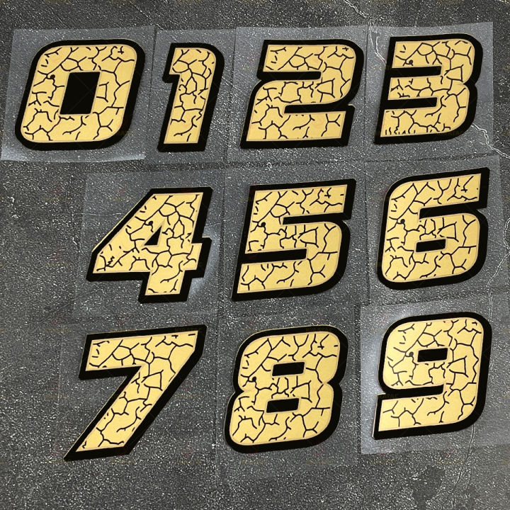 1PC Crack Effect Matte Gold Motorcycle Number Sticker Waterproof for ...