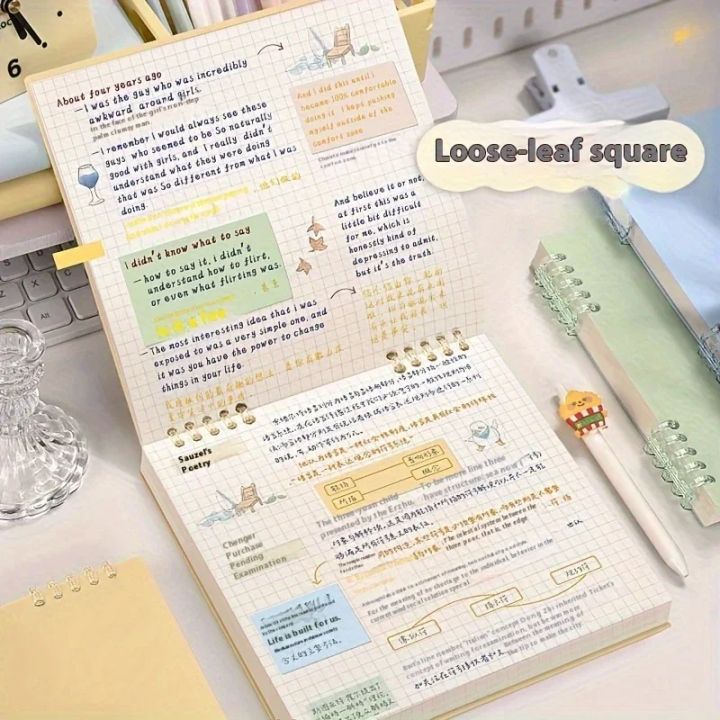 1pc, Retro square loose leaf notebook, Minimalist Square Grid Loose ...