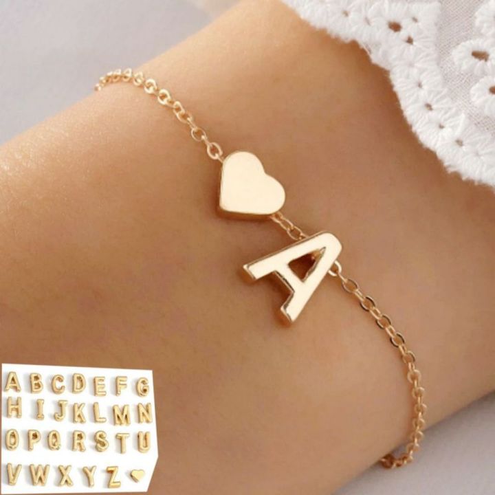 26 Letters Fashion English Initial Letter Heart Bracelet DIY ...