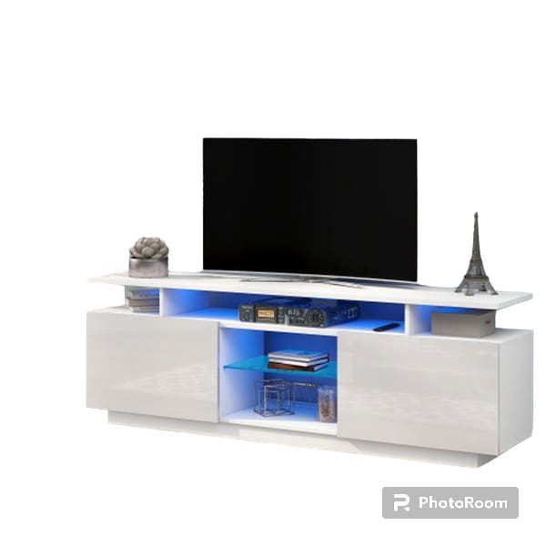 BM MARTModern TV Stand with LEDs White Particle Board TV cabinet | Daraz.pk