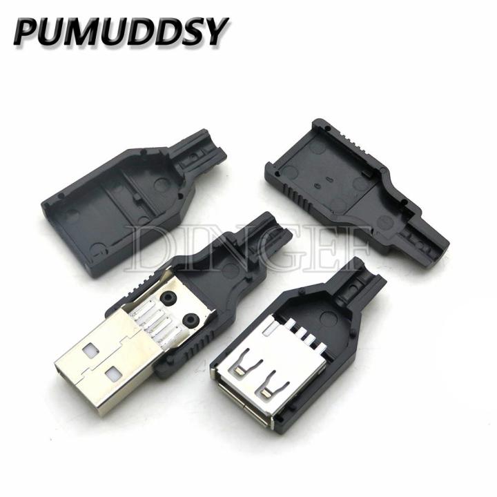 10pcs Type A Male Female USB 4 Pin Plug Socket Connector With Black ...