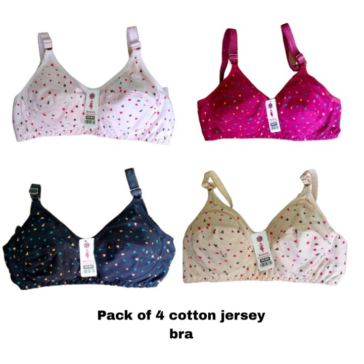 Pack of 4 Soft Cotton Jersey Printed Bras for Women - Comfortable ...