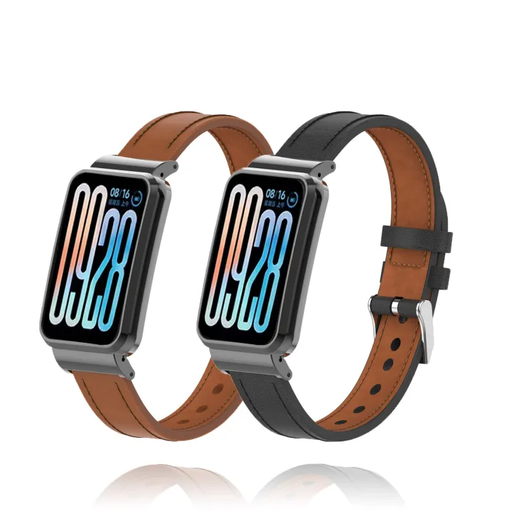 2in1 Set Slim Leather Strap and Metal Watch Case Suit for Xiaomi Miband ...