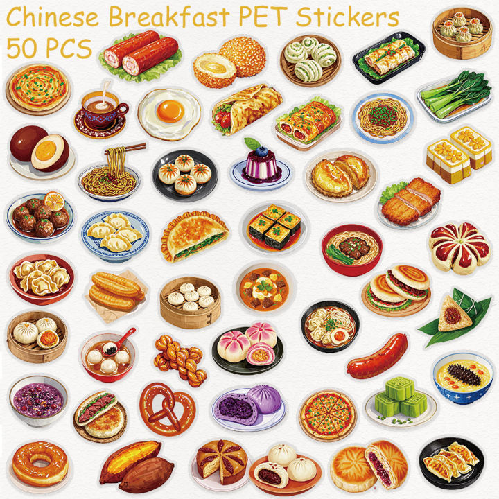 50pcs Chinese Breakfast Noodle Transparent PET Stickers Decals For ...