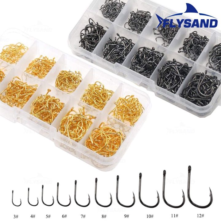 FLYSAND 100pcs/500pcs High Carbon Steel Fishing hooks Mixed Size Barbed ...
