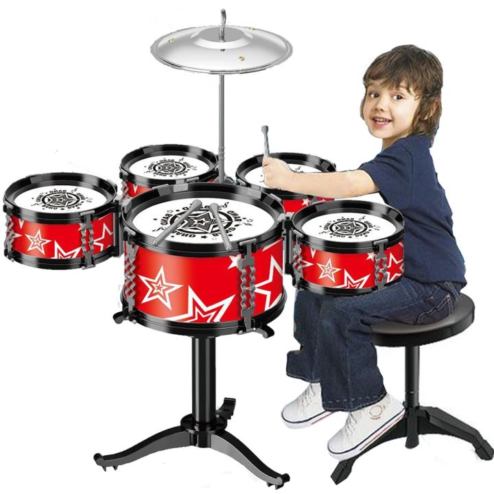 Jazz Drum Set for Kids 3 Drums / 5 Drums with Small Stool Drum Stick ...