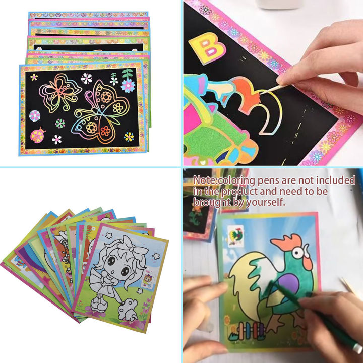 Random 8/10pcs a lot Magic Scratch Art Doodle Pad Painting Cards Toys ...