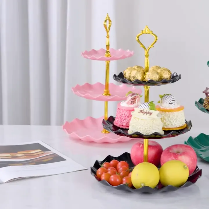 2pcs Three Tier Plastic Dessert Stand European Style Cake Stand Cupcake ...