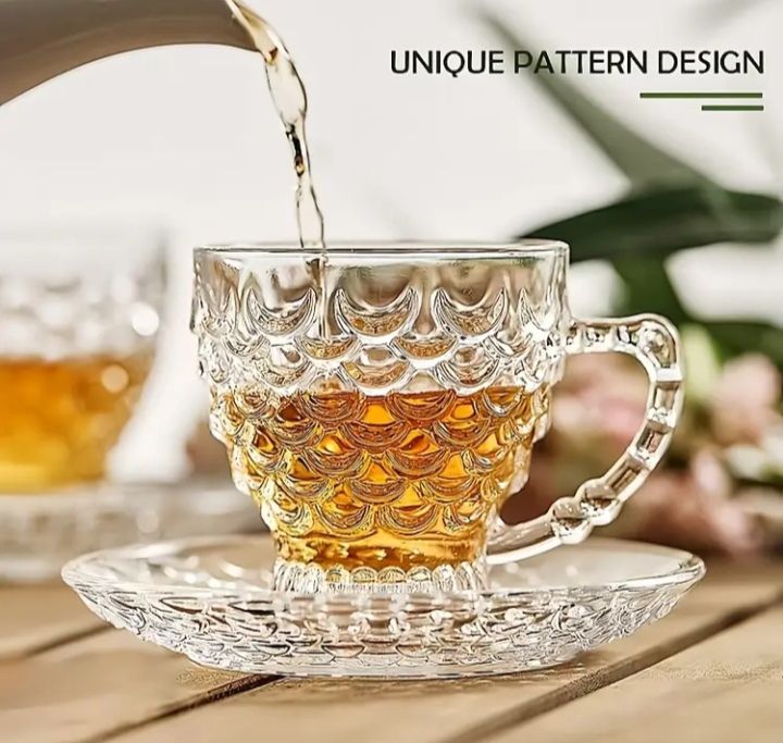 delisoga Set of 12 - 6 Crystal Tea Coffee Cups Mugs with 6 Saucers ...