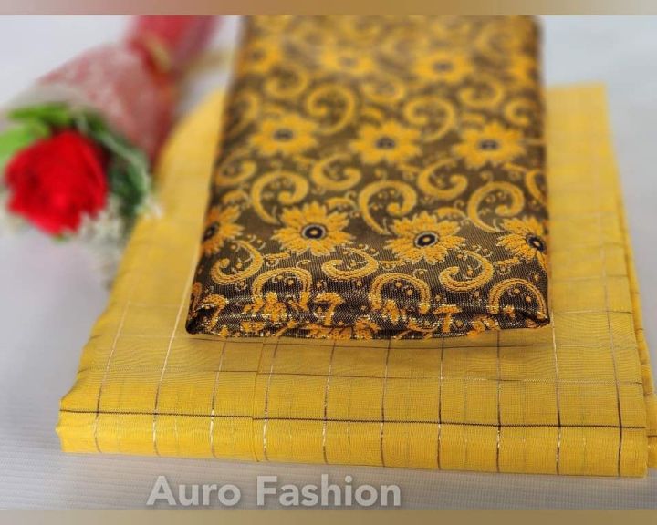 Gold Lines Check Sarees | Daraz.lk