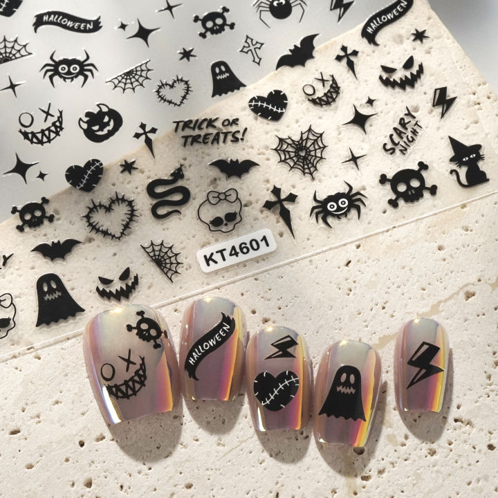 3D Halloween Nail Art Stickers Skull Pumpkin Bat Spider Web Design Nail ...