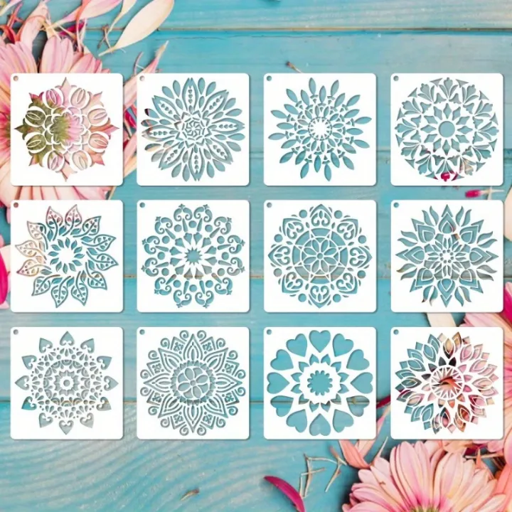 12-Piece Mandala Dotting Stencils Kit - Reusable & Washable PET Plastic ...
