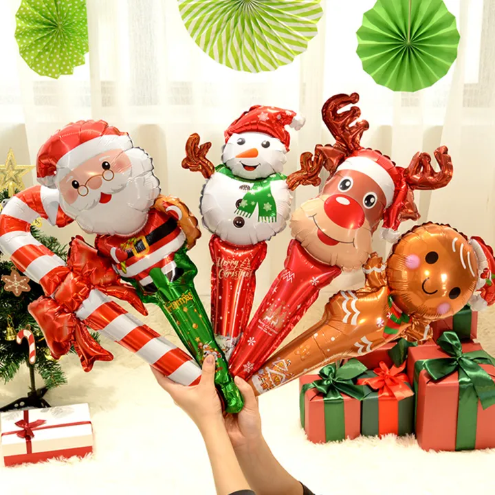 5/10Pcs 60cm Christmas Stick Balloons Santa Claus Snowman Elk ...