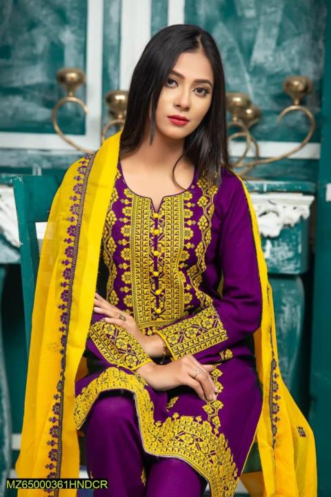 3Pcs Women Stiched Lawn Embroidered Suit | Daraz.pk