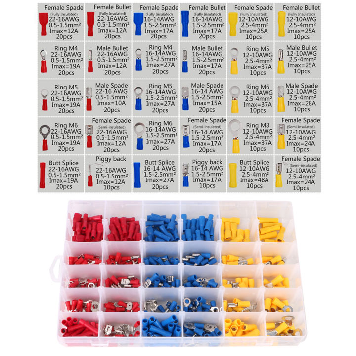 Assorted Kit Spade Butt Ring Lugs Fork Set Electrical Wire Crimp Rolled Terminals 280/480PCS ...