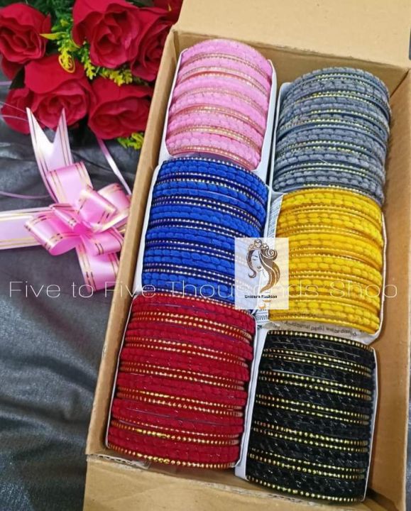 Kacher Velvet Churi Bangle Set for Women - 1 Set (2 Dozen) | Daraz.com.bd