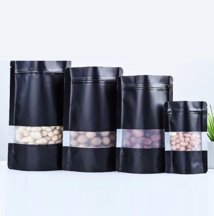 12*20cm BLACK Ziplock Standup Pouches - Aluminium Foil with Transparent ...