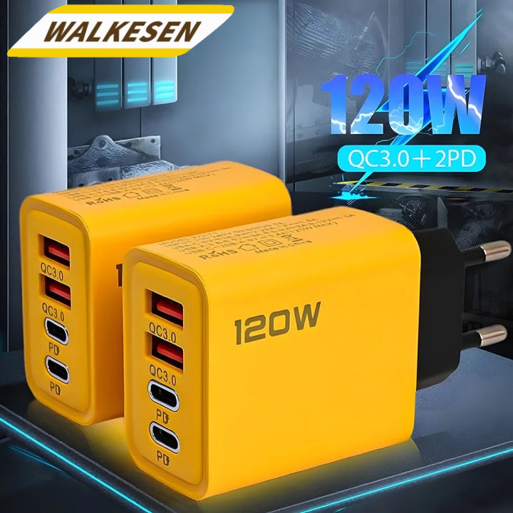 Total 120W USB Fast Charger 4Port PD Quick Charging USB 3.0 Type C EU ...