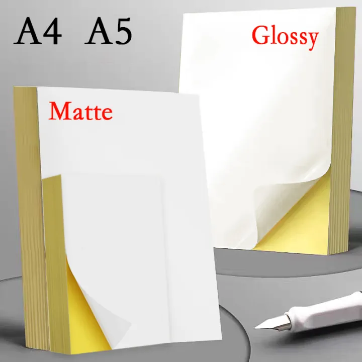 A4/A5 20/50pcs White Self-Adhesive Paper Sticker Matte Glossy Surface Paper Sheet for Laser ...