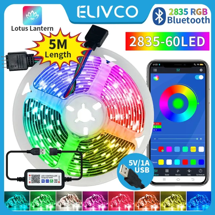 5M USB Led Strip Lights RGB 2835 60 LED Bluetooth APP Control Luces Led ...