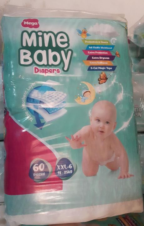 Mine Baby Diaper Mega Pack Xxl Size-6 60Pcs | Daraz.pk